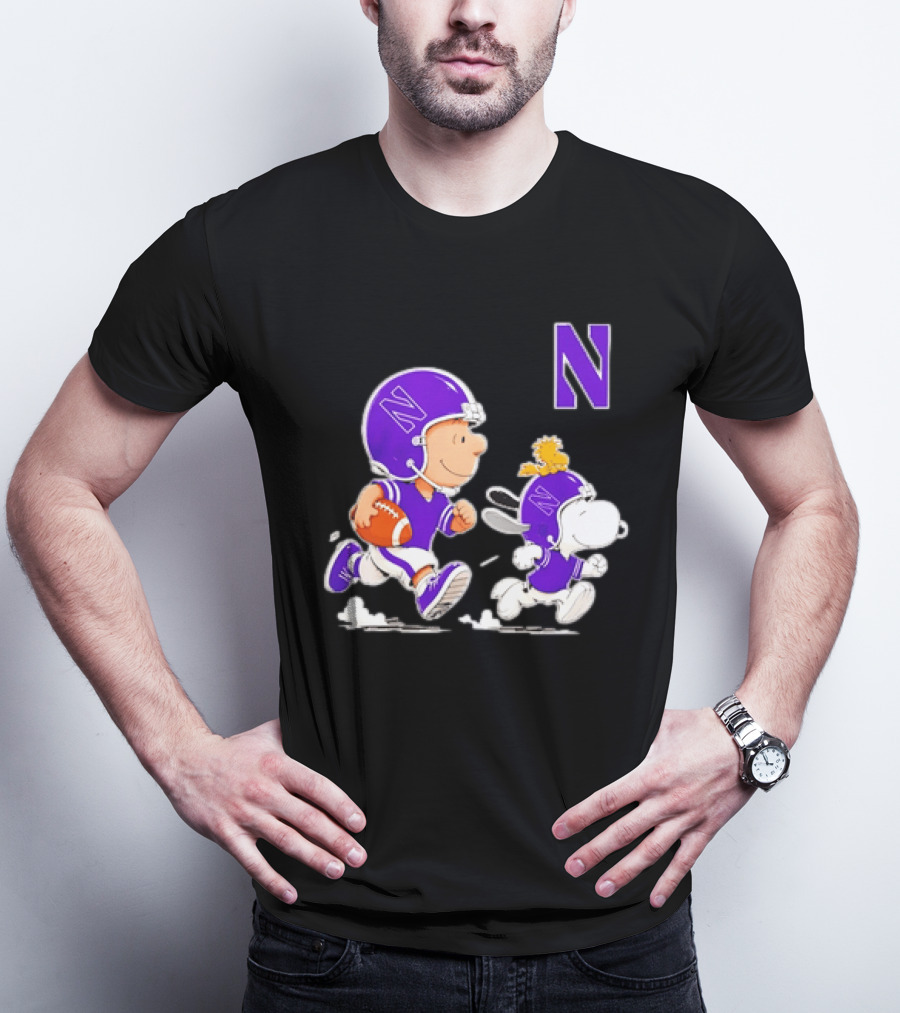 Northwestern Wildcats Charlie Brown Woodstock Snoopy Football Running T-Shirt