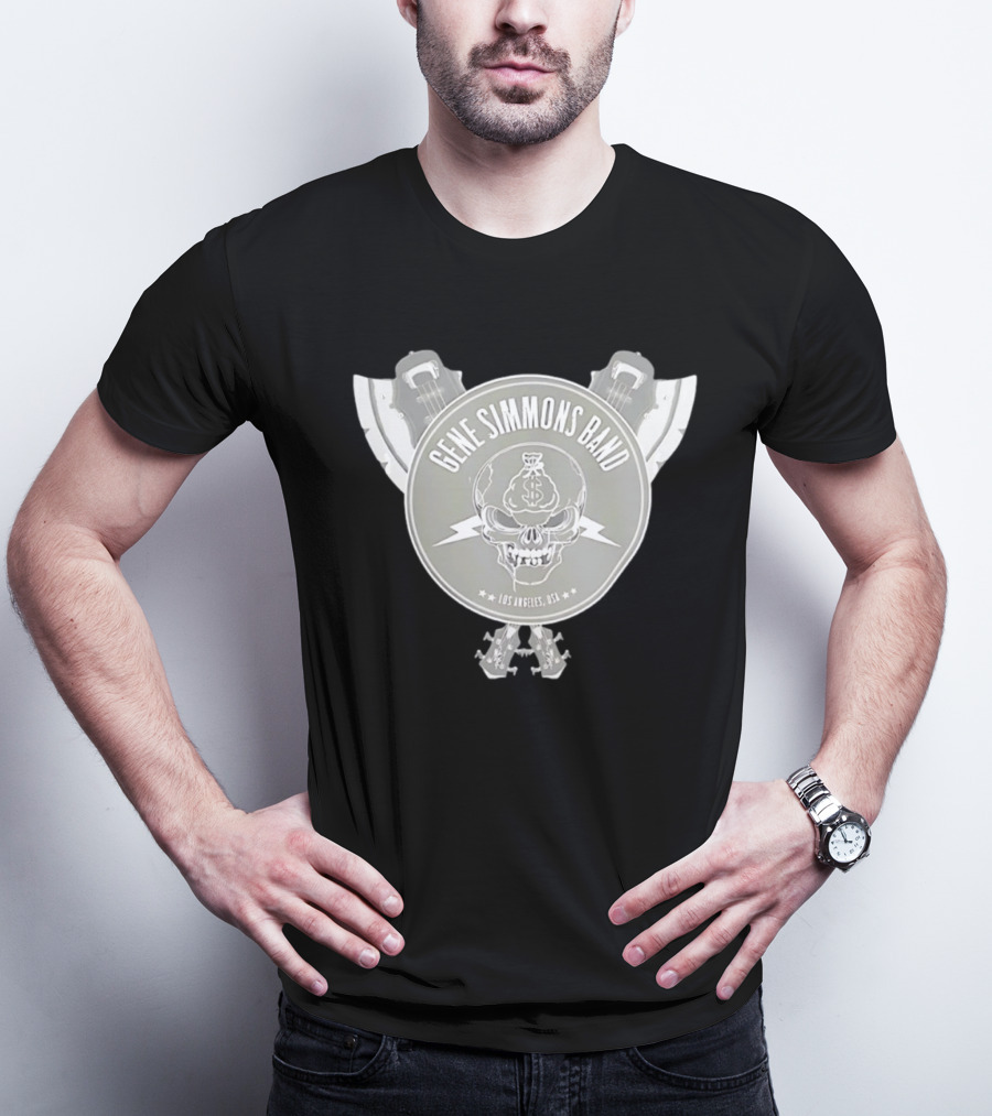 Gene Simmons Band Los Angeles USA Skull Dollar Bass Guitar Wings T-Shirt