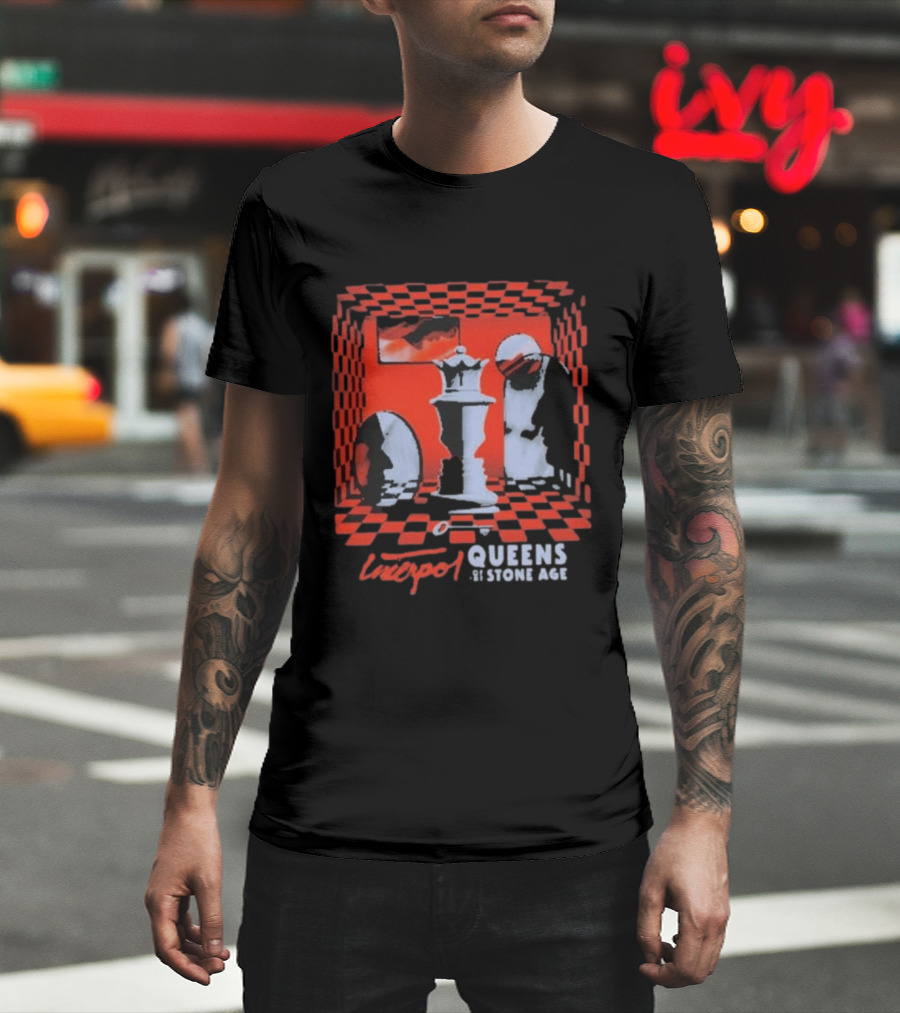 Interpol Gig At Estadio Ciudad De Los Deportes Mexico March 6 2027 Featuring Queens Of The Stone Age Chess Visuals T-Shirt