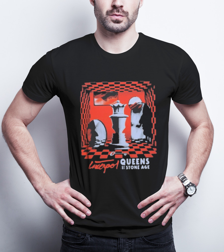 Interpol Gig At Estadio Ciudad De Los Deportes Mexico March 6 2027 Featuring Queens Of The Stone Age Chess Visuals T-Shirt