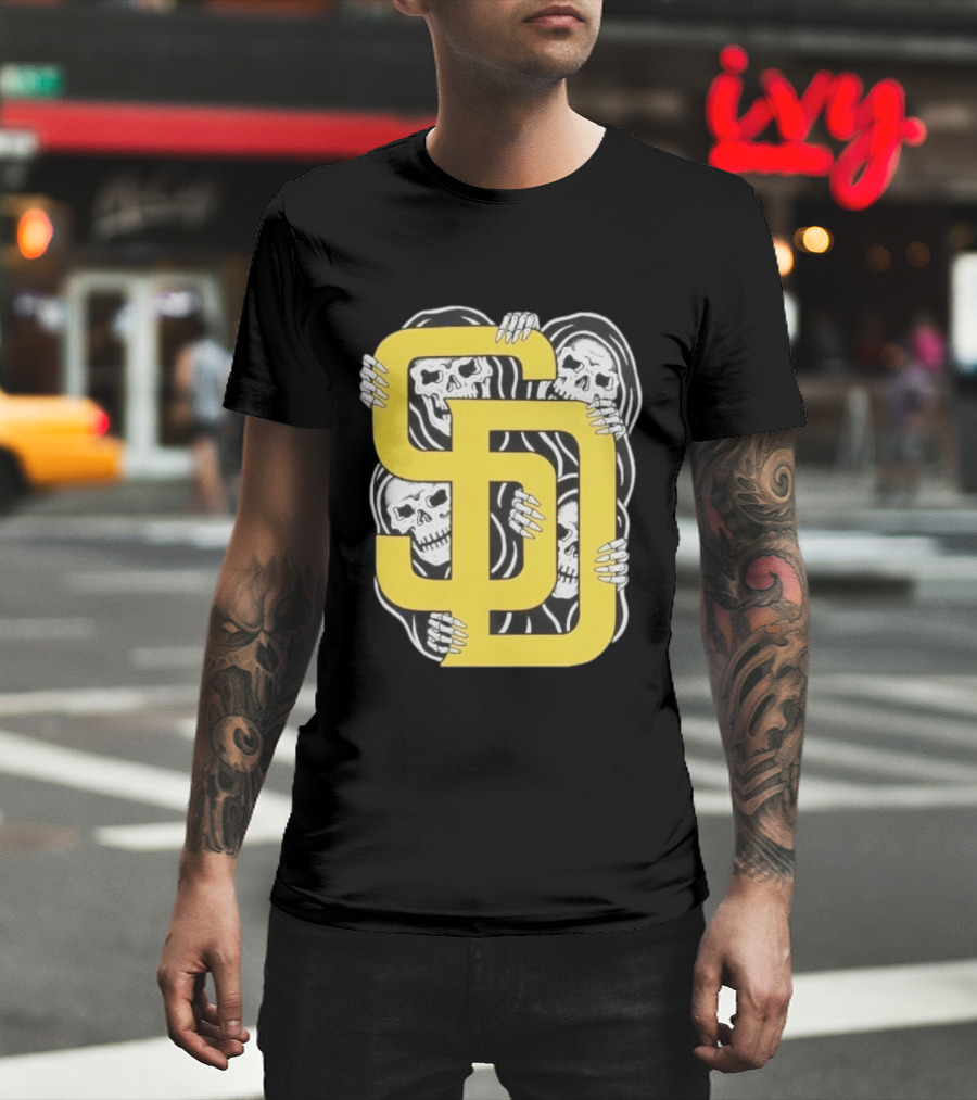 San Diego Padres SD Yellow Grim Reaper Skeletons T-Shirt