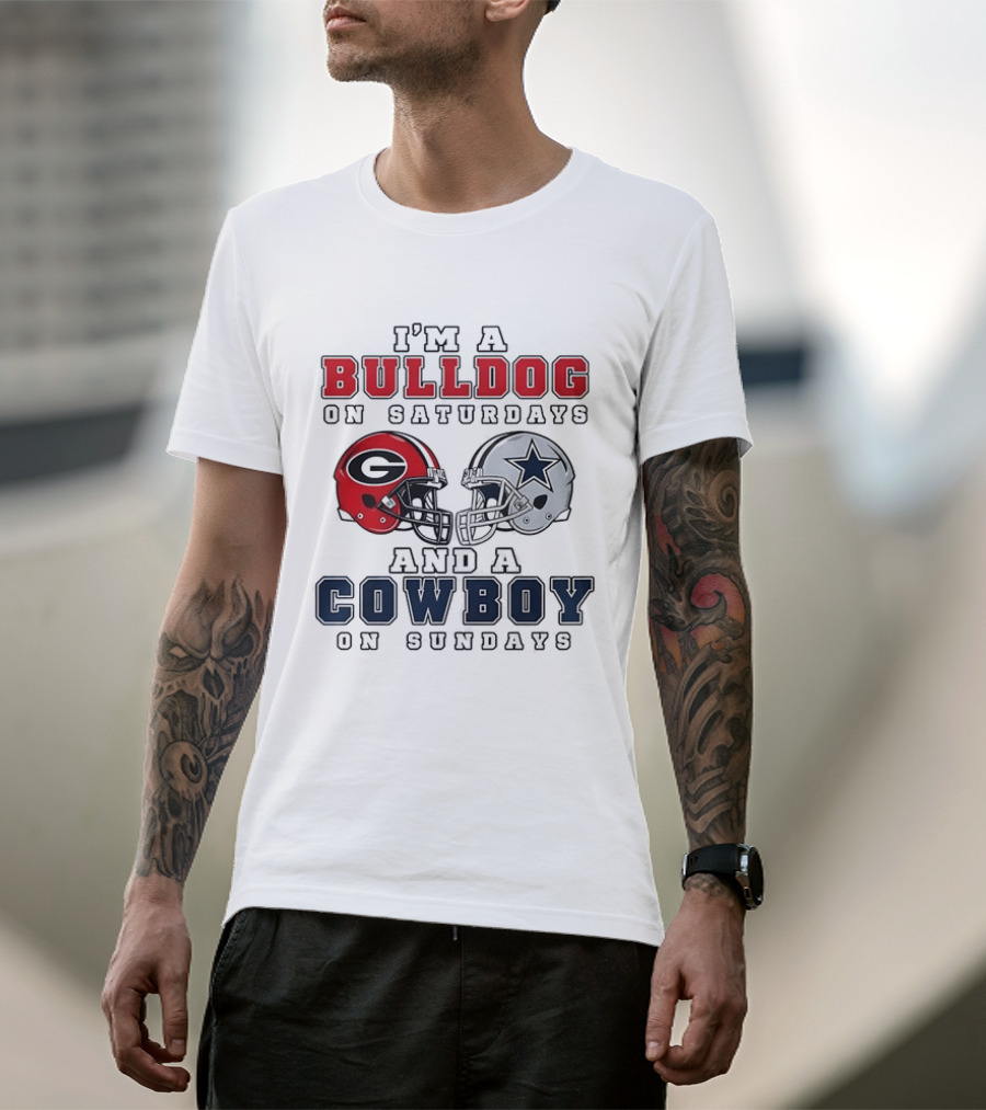 I'm A Bulldog On Saturdays And A Cowboy On Sundays Football Helmets T-Shirt