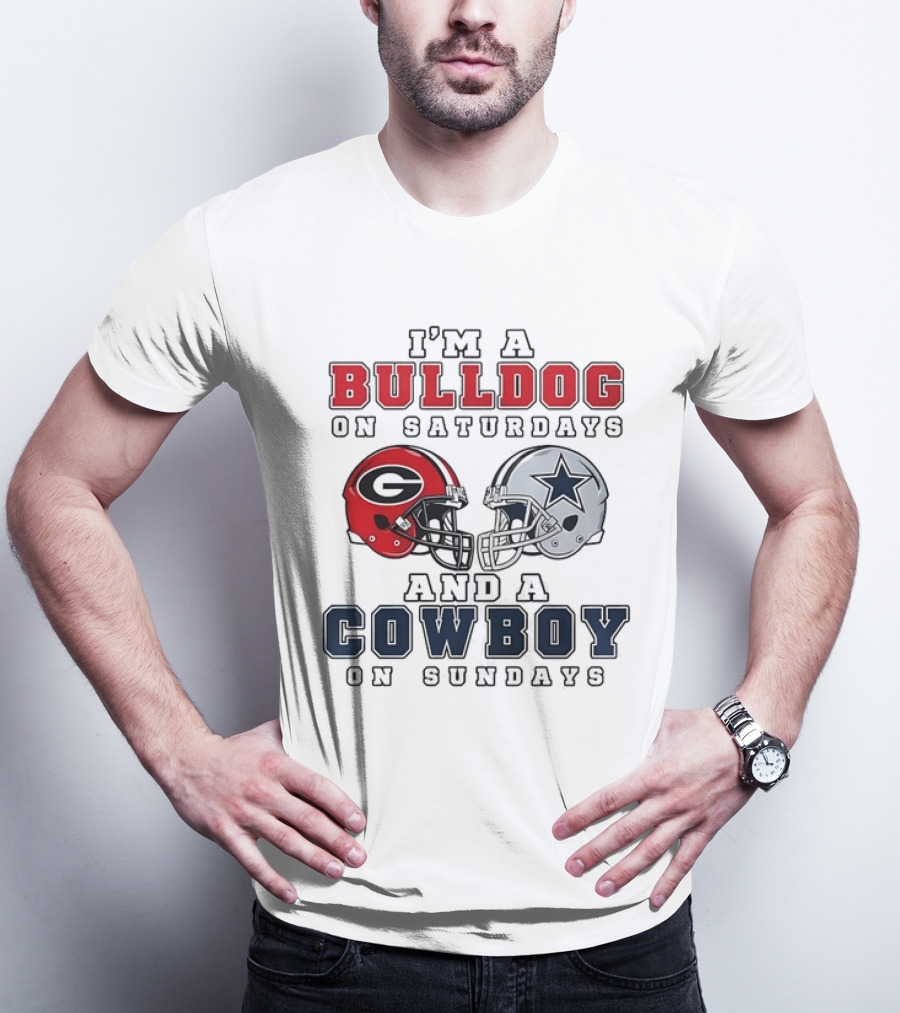 I'm A Bulldog On Saturdays And A Cowboy On Sundays Football Helmets T-Shirt