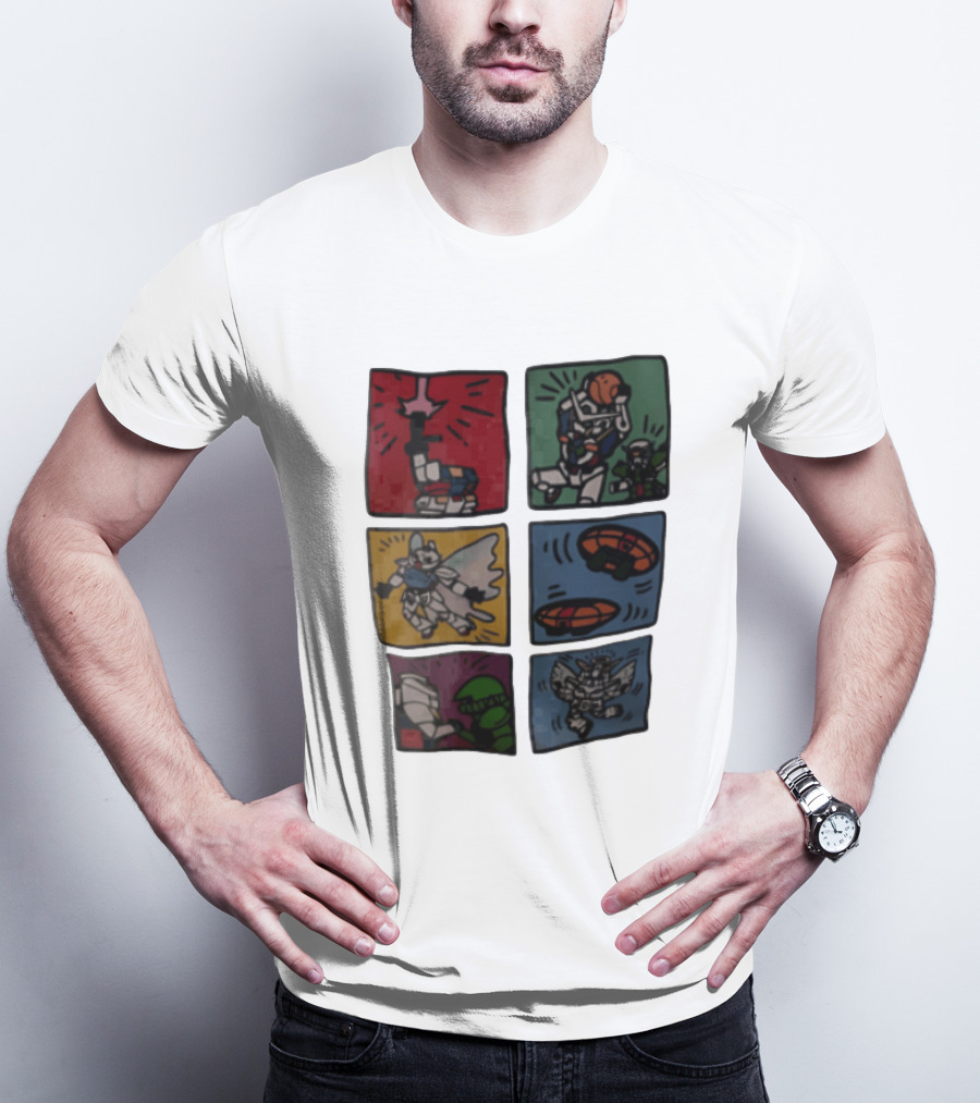 Keith Haring Japanese Mecha Robot Comic Panels Pop Cartoon T-Shirt