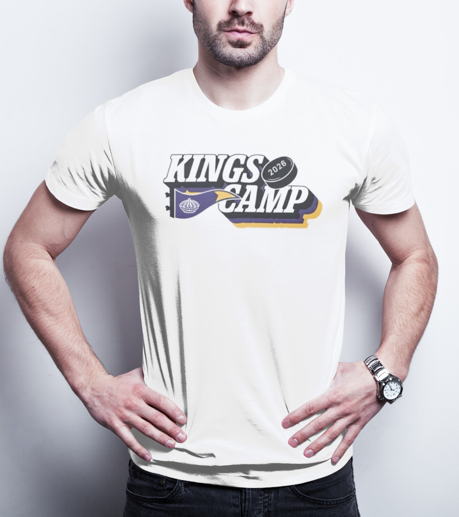 Kings Camp 2026 Hockey Sports Banner Whistle Puck T-Shirt