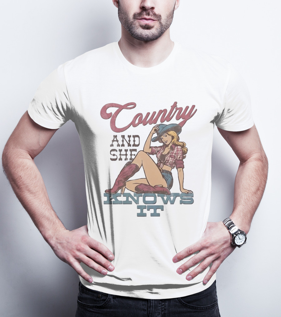 Country And She Knows It Cowgirl Western Boots And Hat T-Shirt