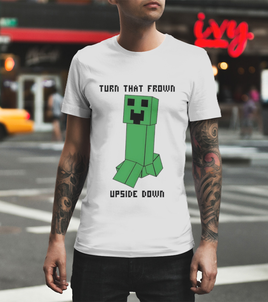 Creeper Turn That Frown Upside Down Gaming Block T-Shirt