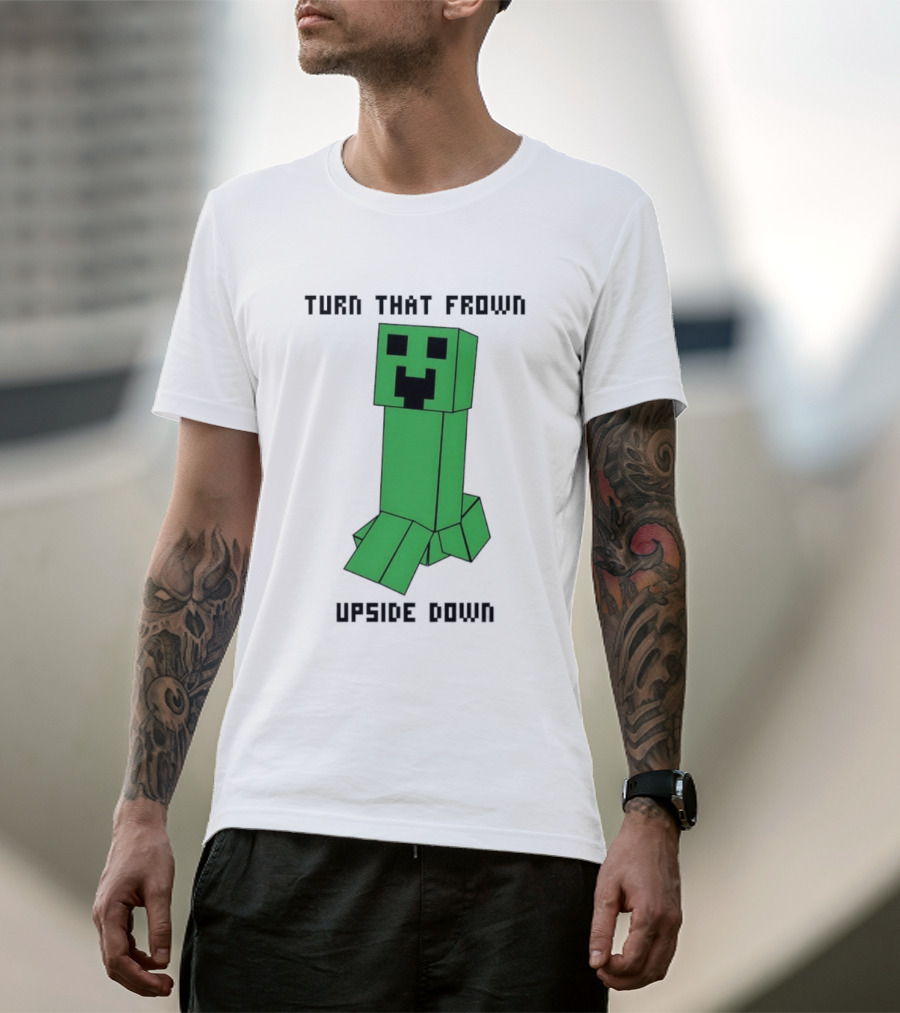 Creeper Turn That Frown Upside Down Gaming Block T-Shirt