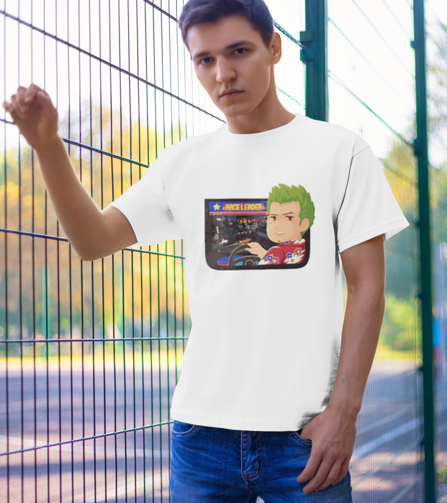 Race Leader Arcade Game Green Hair Cartoon Driver T-Shirt