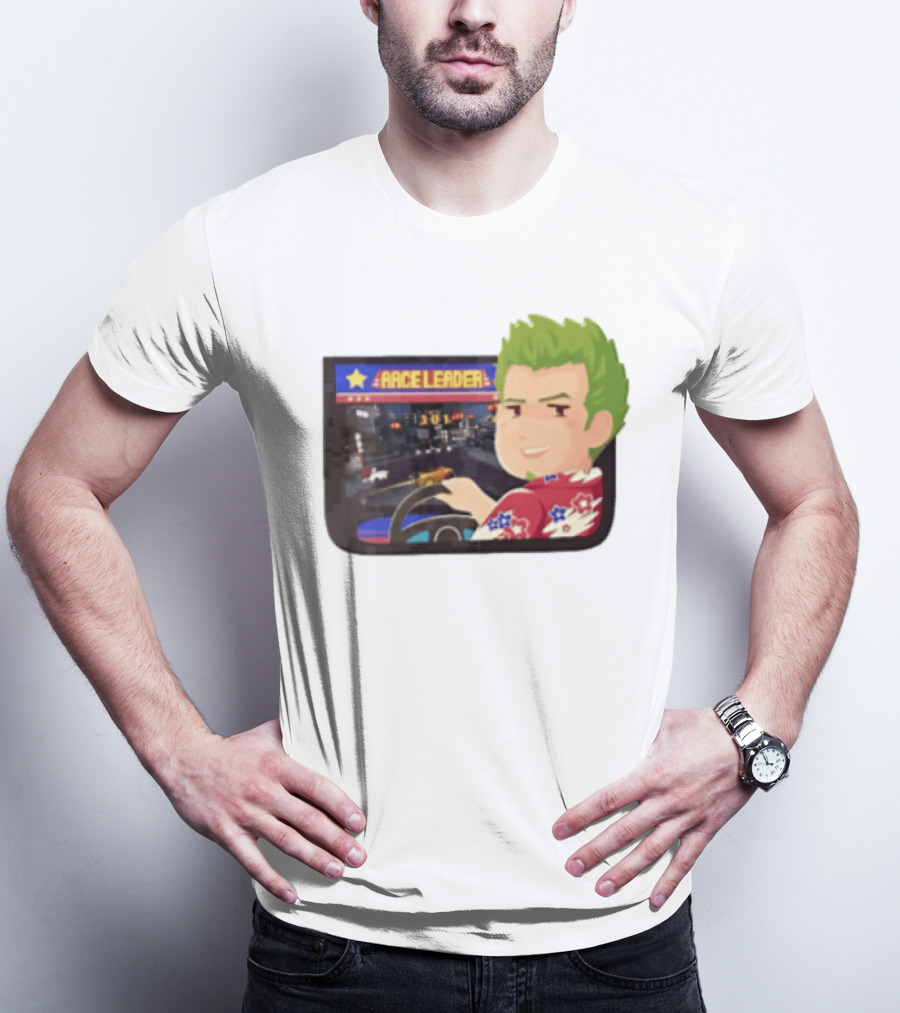 Race Leader Arcade Game Green Hair Cartoon Driver T-Shirt