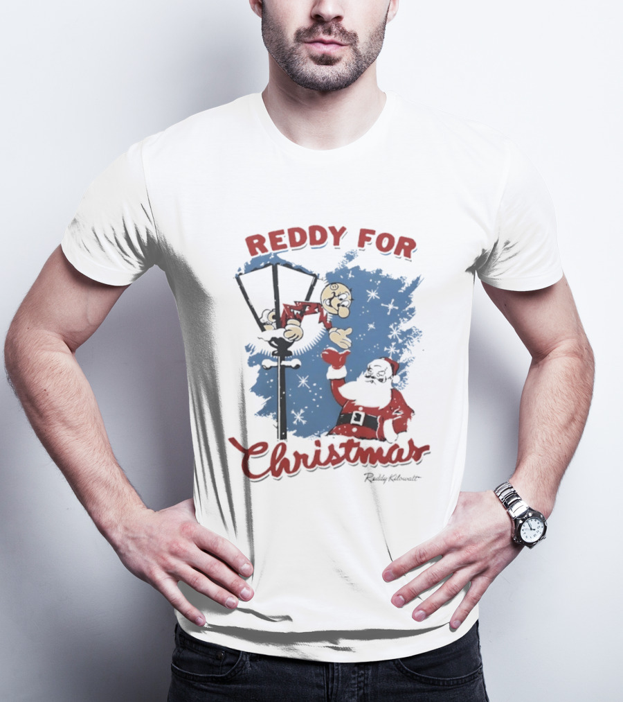 Reddy Kilowatt Reddy For Christmas Holiday Cheer Santa Lamp Post T-Shirt
