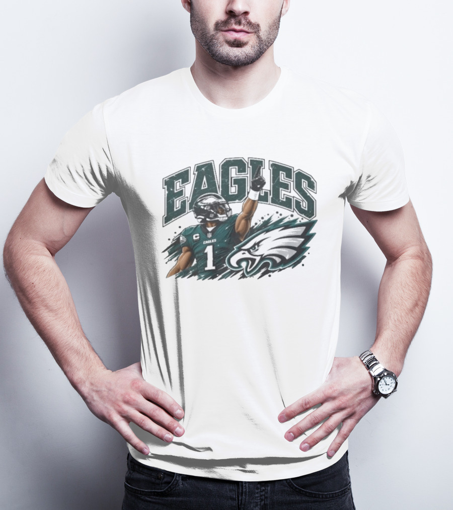 Eagles Quarterback Number One Victory Celebration Football T-Shirt