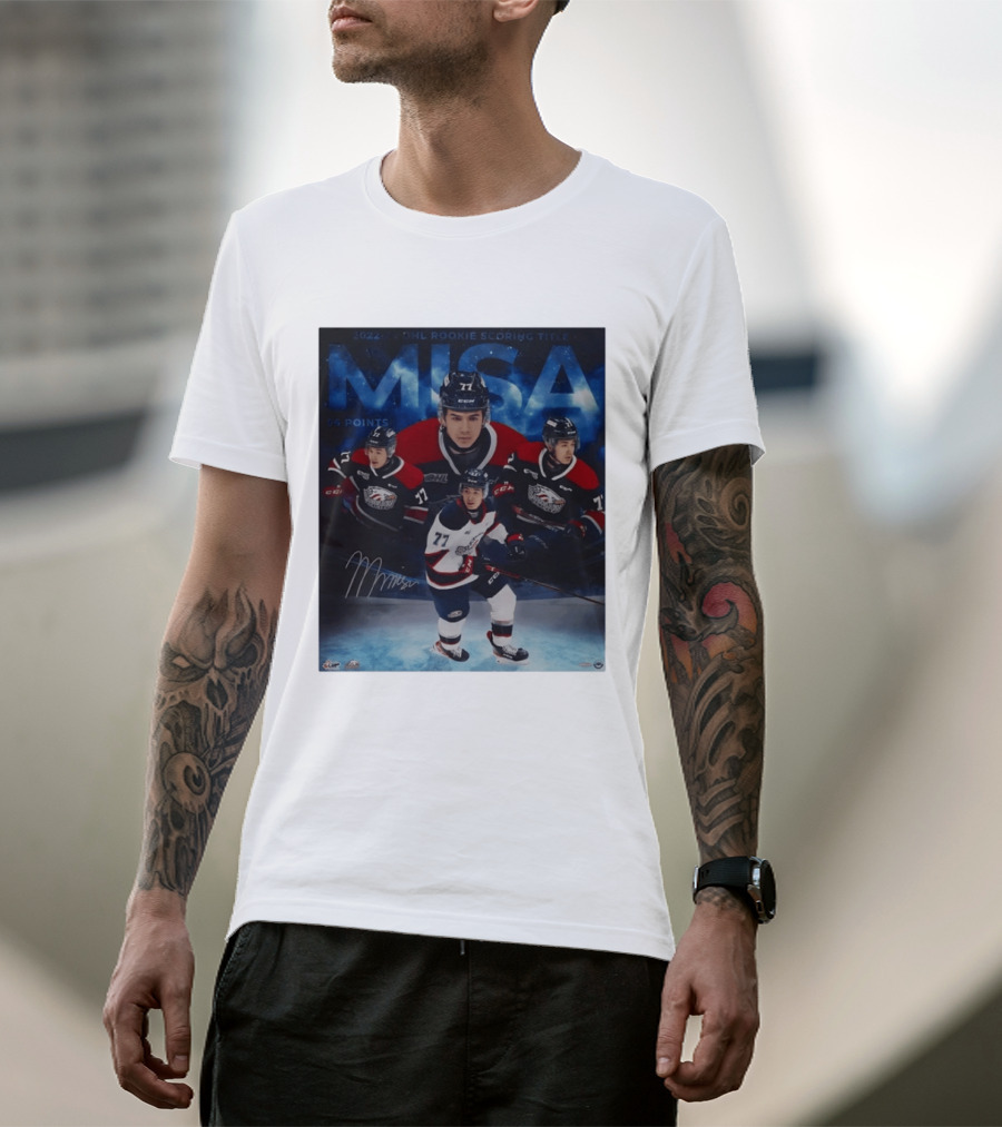 Michael Misa Saginaw Spirit 2022 23 OHL Rookie 56 Points T-Shirt
