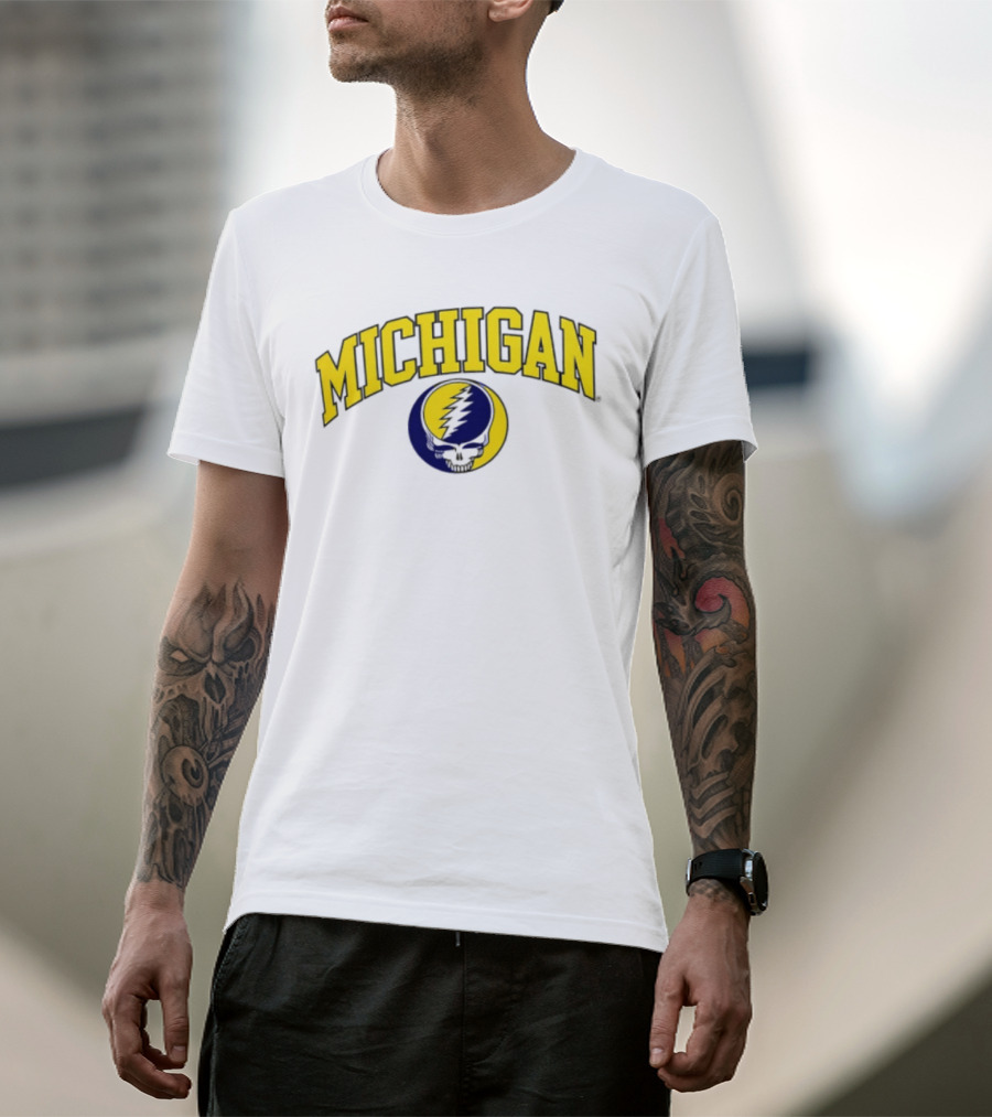 Michigan Wolverines Grateful Dead 2026 Collaboration Lightning Skull T-Shirt