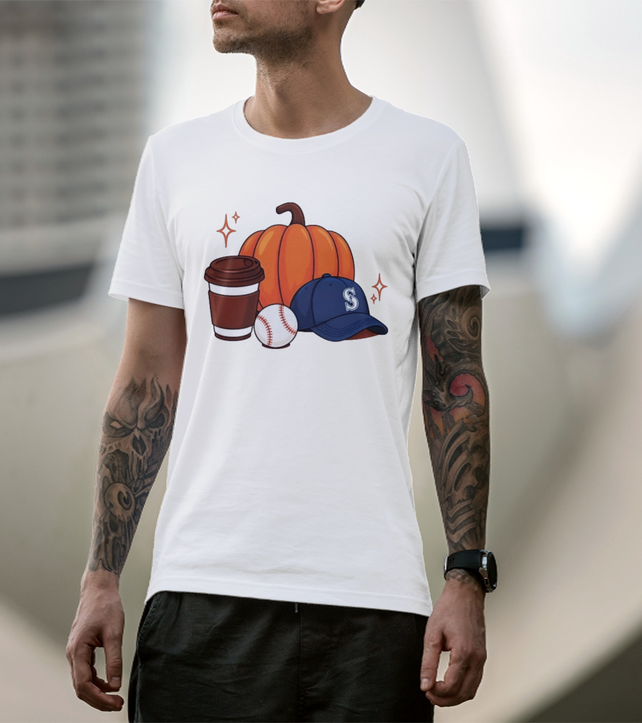 Seattle Mariners Pumpkin Baseball Coffee Season Autumn Vibes T-Shirt