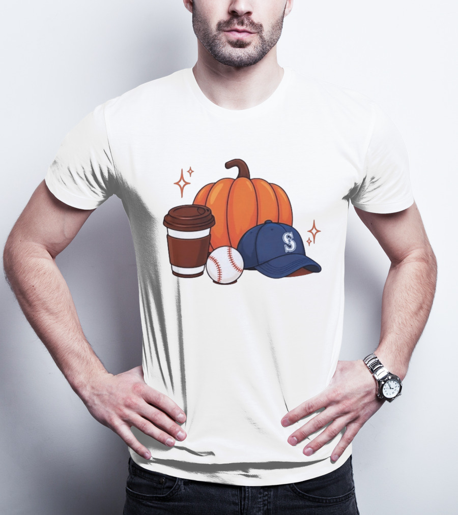 Seattle Mariners Pumpkin Baseball Coffee Season Autumn Vibes T-Shirt