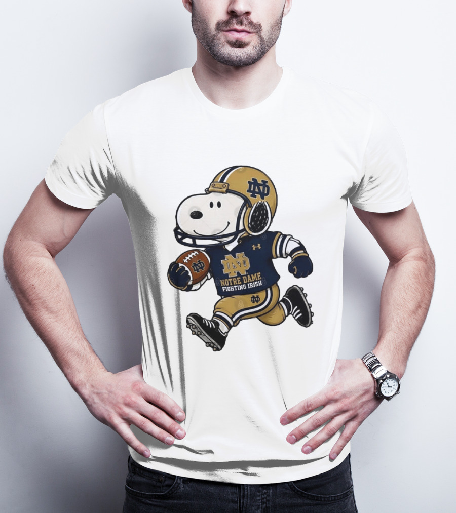Snoopy Playing Football Notre Dame Fighting Irish ND Team Fan Gear T-Shirt