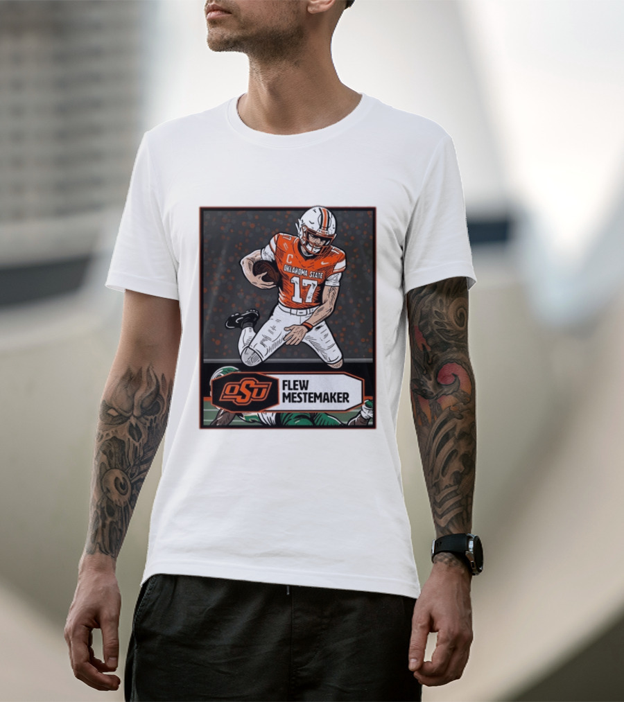 Oklahoma State Cowboys Flew Mestemaker 17 College Football Player Card T-Shirt