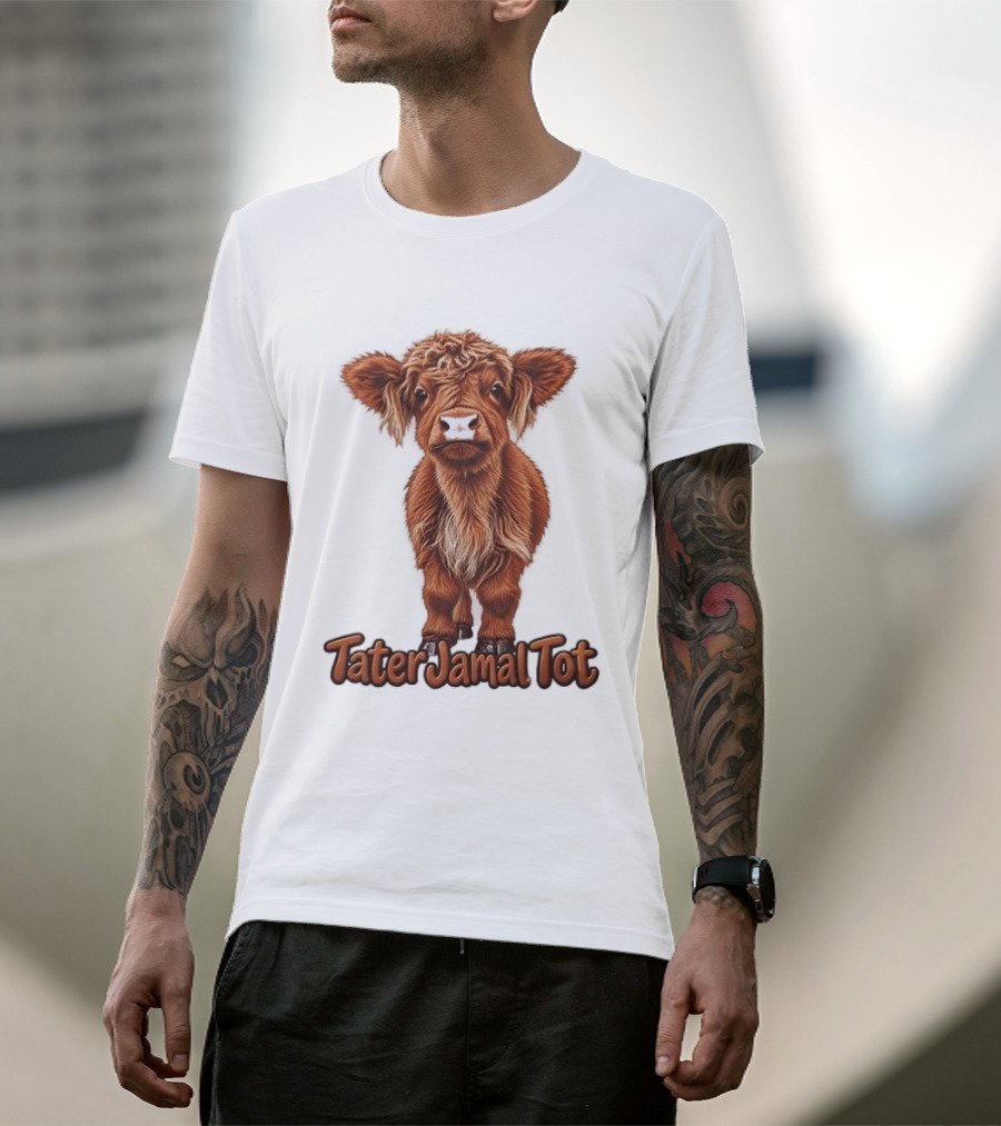 TaterJamal Tot Highland Cow Farm Animal Cute Brown Calf T-Shirt