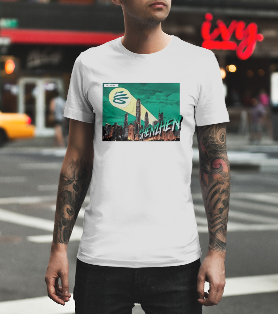 Shenzhen City Skyline With Illuminated Beacon And Clouds T-Shirt