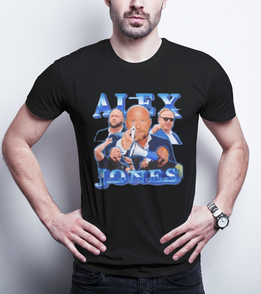 Alex Jones Collage InfoWars Media Personality Megaphone Images T-Shirt