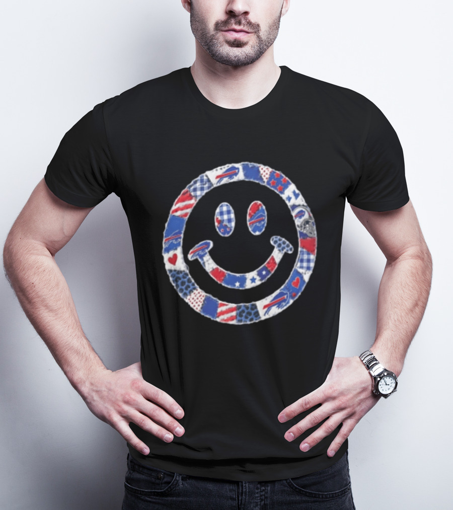 Buffalo Bills Smiley Face Patchwork NFL Football Team T-Shirt