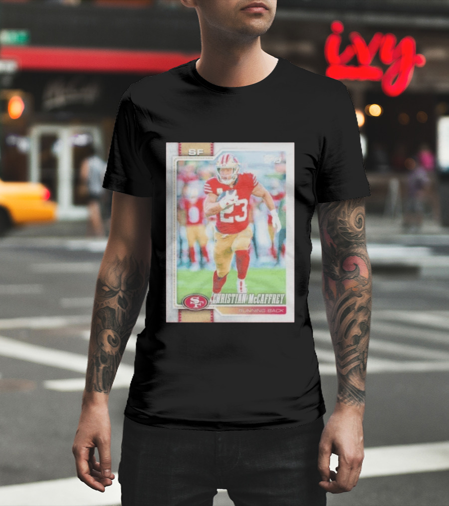 Christian McCaffrey SF 49ers Running Back No 23 NFL Player Card T-Shirt
