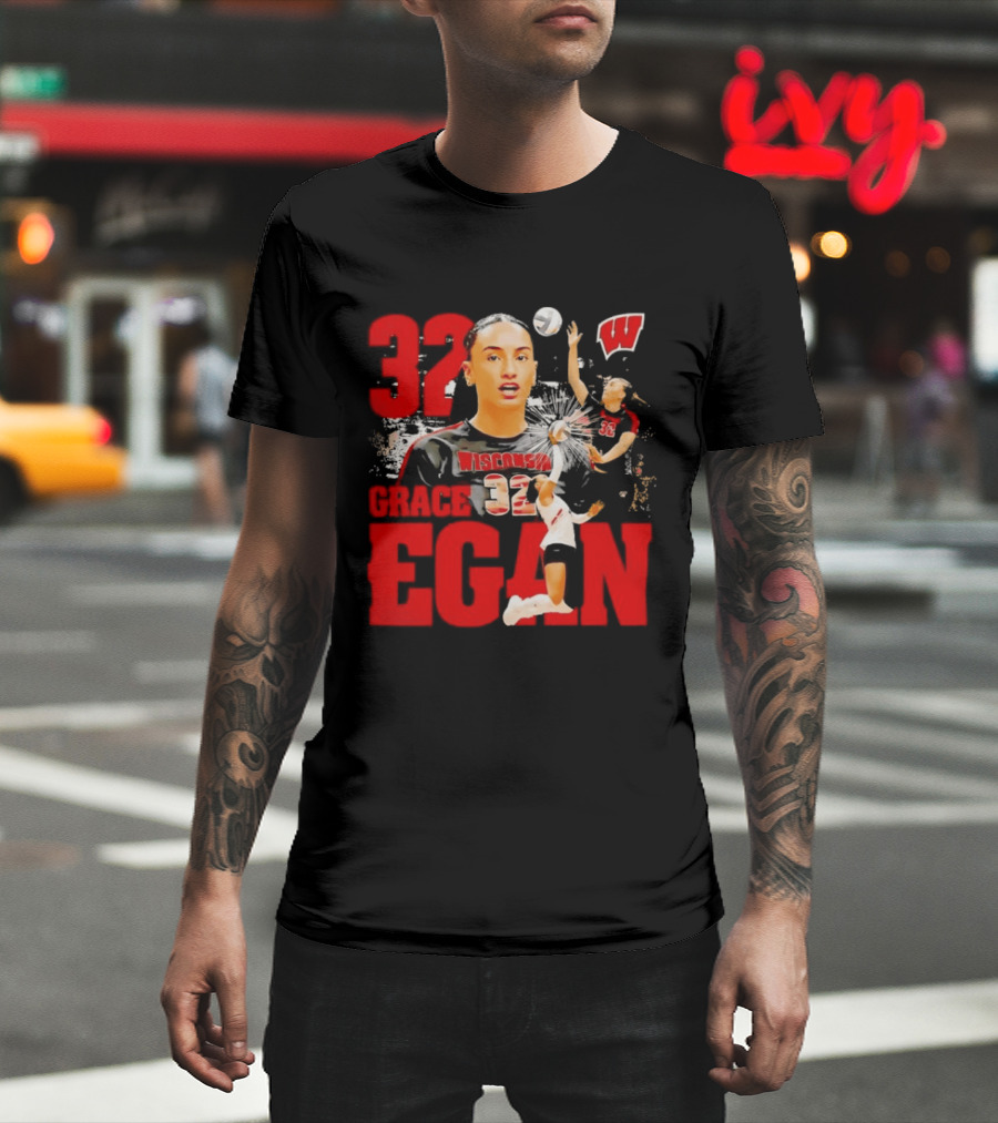Grace Egan Wisconsin Volleyball 32 NCAA Team Player Action T-Shirt