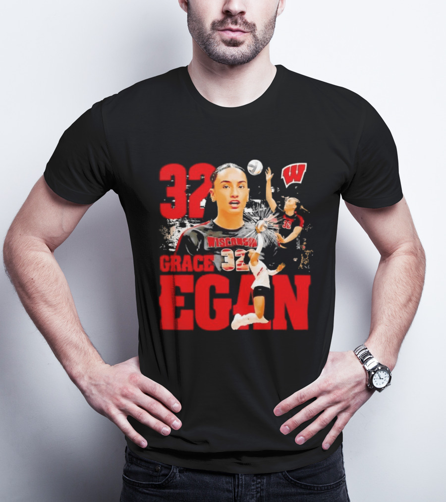 Grace Egan Wisconsin Volleyball 32 NCAA Team Player Action T-Shirt