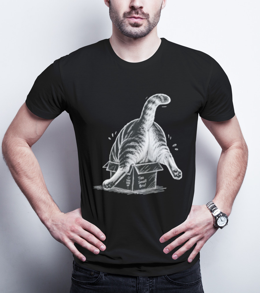 Too Small Bro Tabby Cat Stuck In Box Rear View T-Shirt