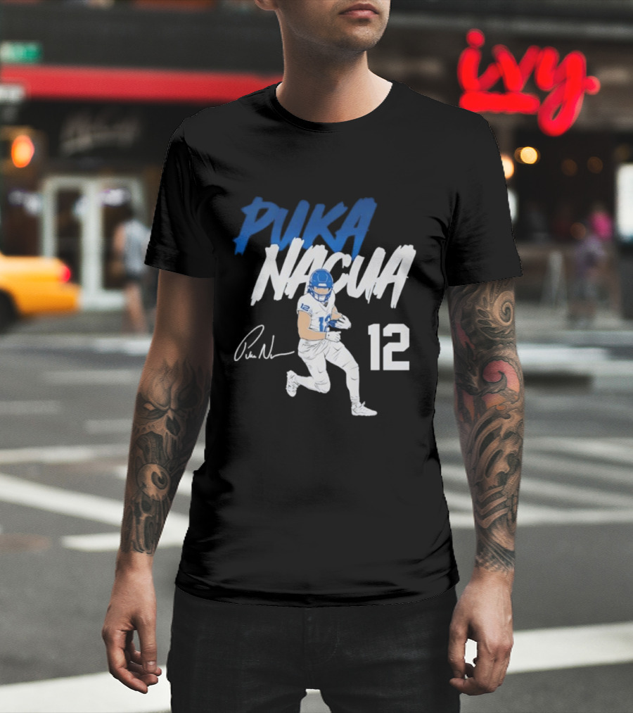 Puka Nacua Los Angeles Rams Football Player 12 Signature And Action Pose T-Shirt