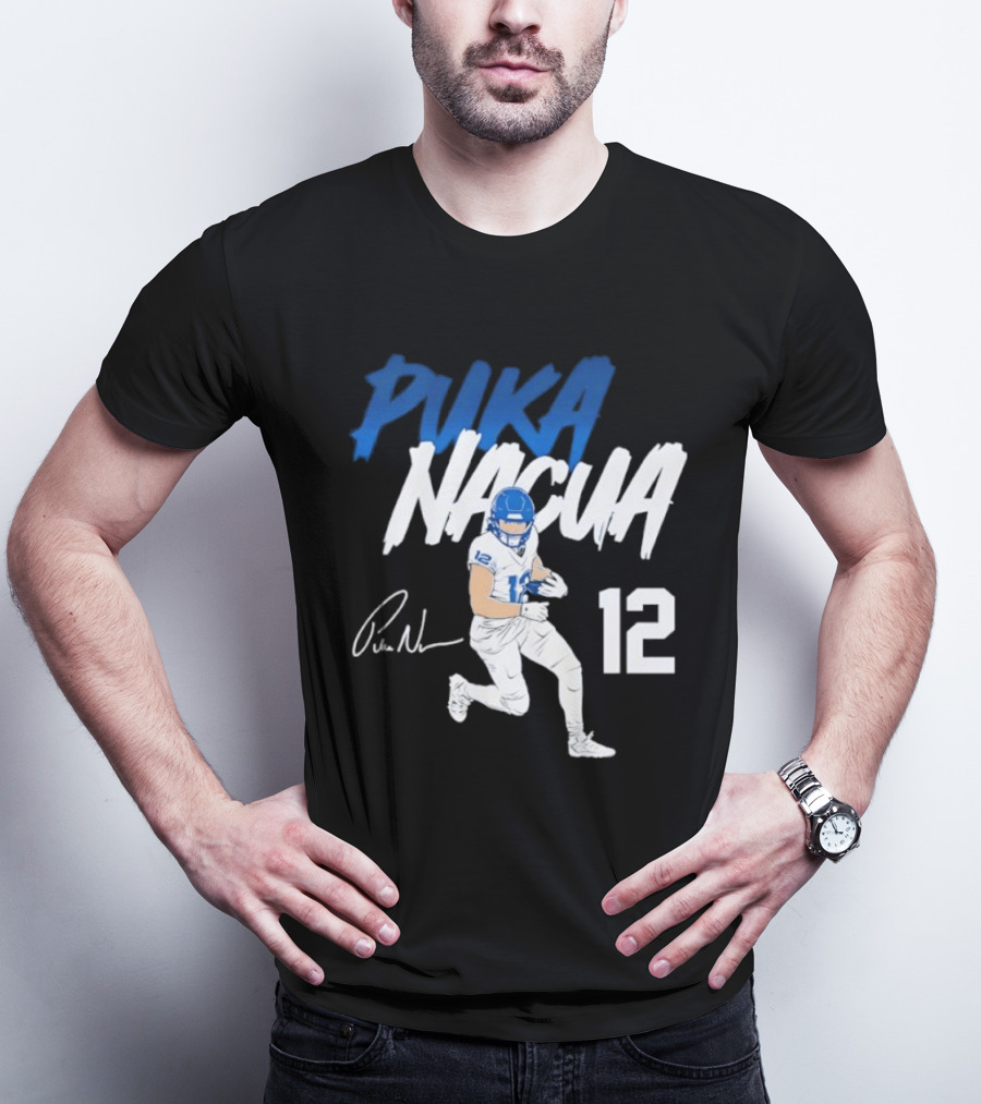 Puka Nacua Los Angeles Rams Football Player 12 Signature And Action Pose T-Shirt