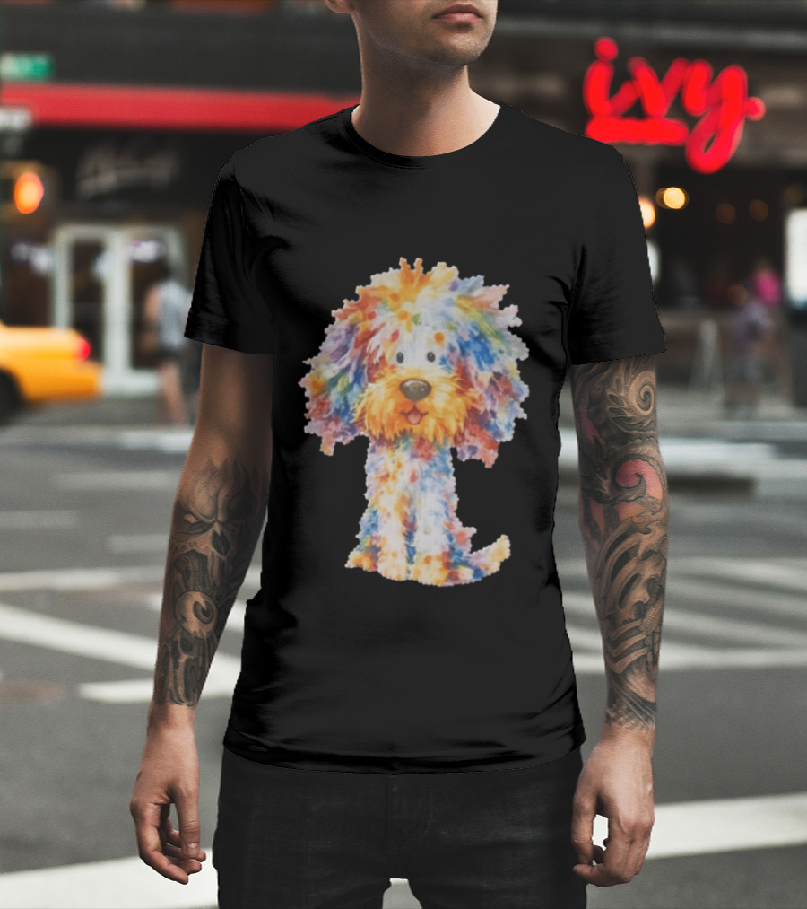 Watercolor Fluffy Dog Colorful Brushstrokes T-Shirt