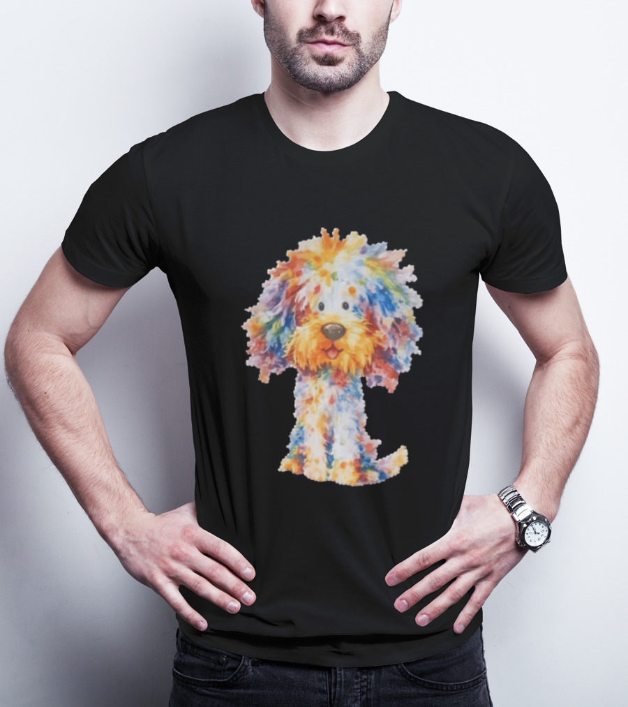 Watercolor Fluffy Dog Colorful Brushstrokes T-Shirt
