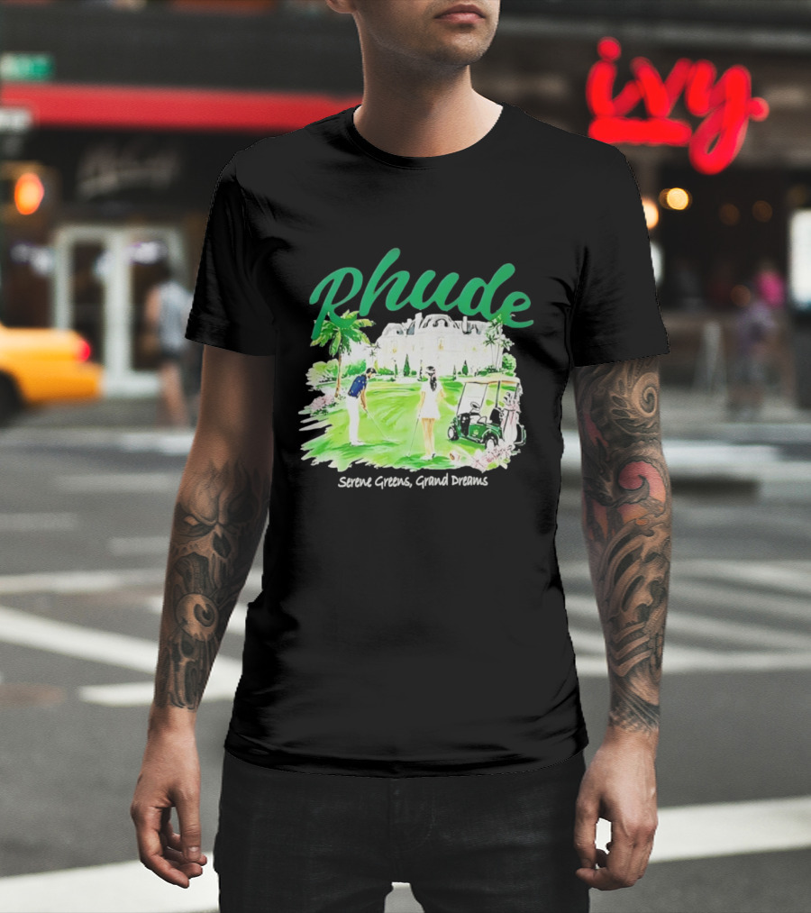 Rhude Serene Greens Grand Dreams Golf Scene Classic Polo Players And Golf Cart Mansion T-Shirt