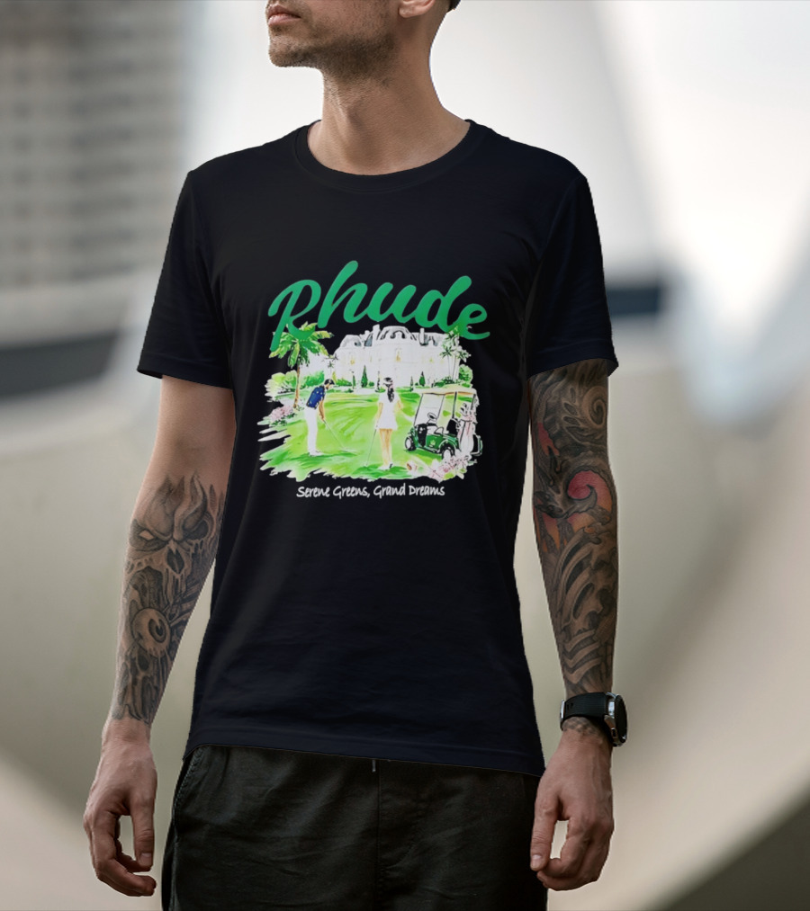 Rhude Serene Greens Grand Dreams Golf Scene Classic Polo Players And Golf Cart Mansion T-Shirt