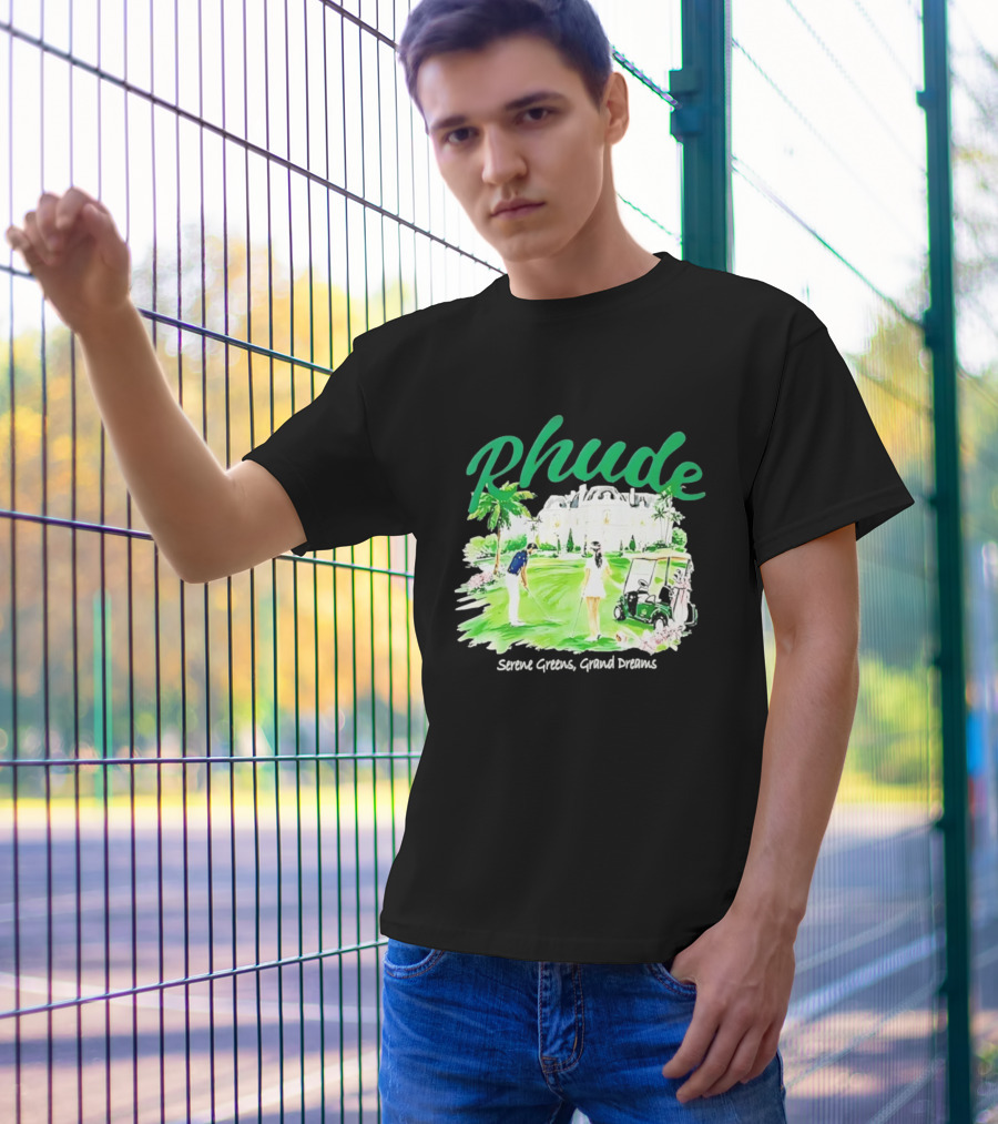 Rhude Serene Greens Grand Dreams Golf Scene Classic Polo Players And Golf Cart Mansion T-Shirt