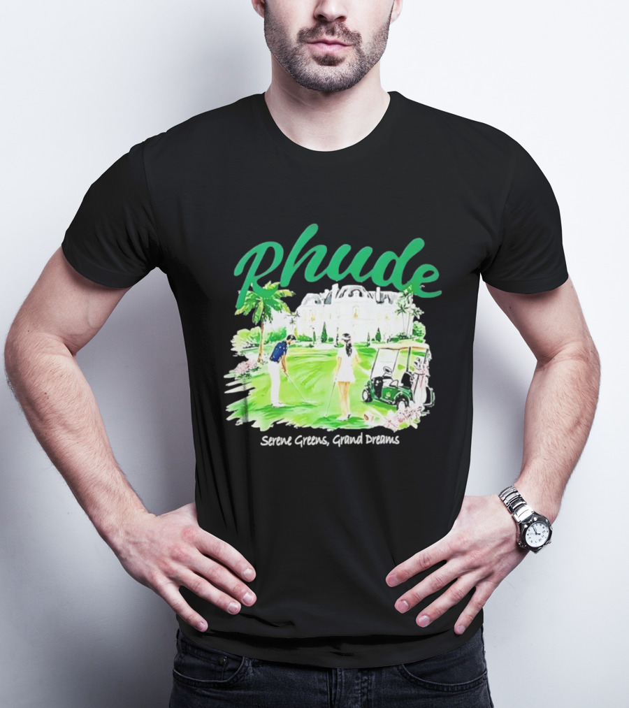 Rhude Serene Greens Grand Dreams Golf Scene Classic Polo Players And Golf Cart Mansion T-Shirt