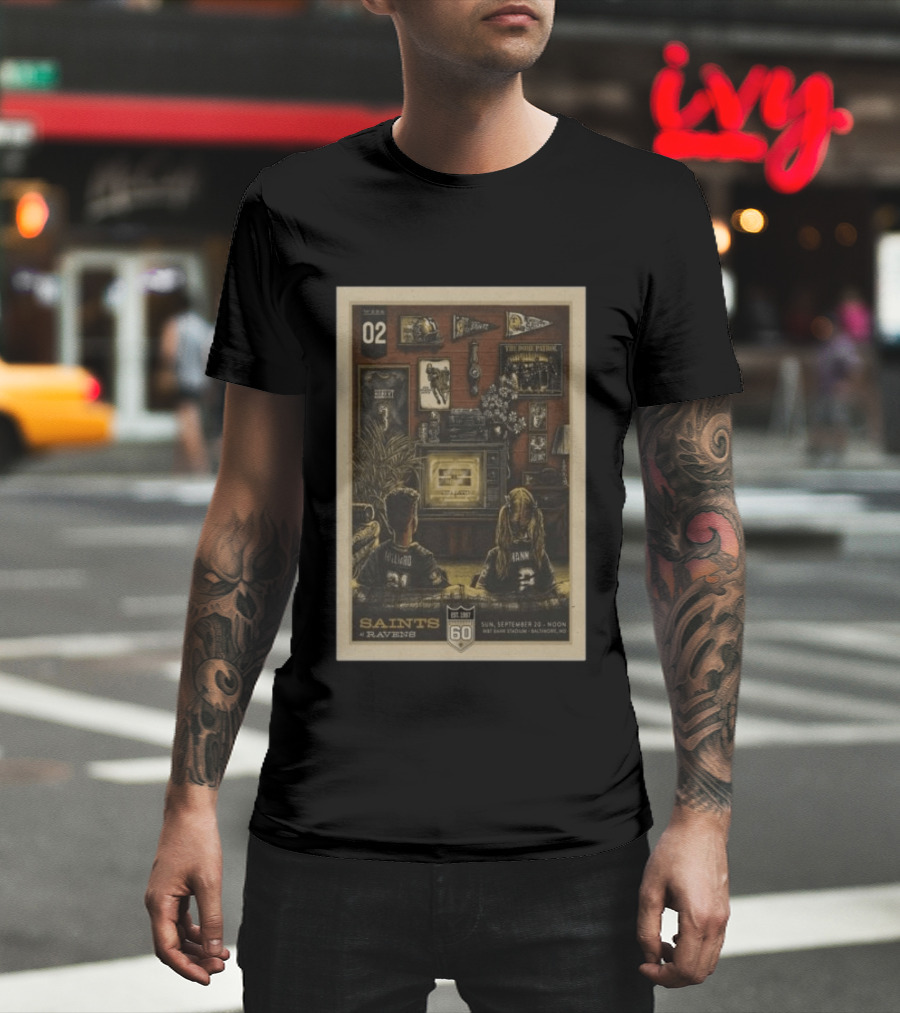 Saints Vs Ravens Week 2 Game Day September 20 2026 Retro Art Baltimore Stadium T-Shirt