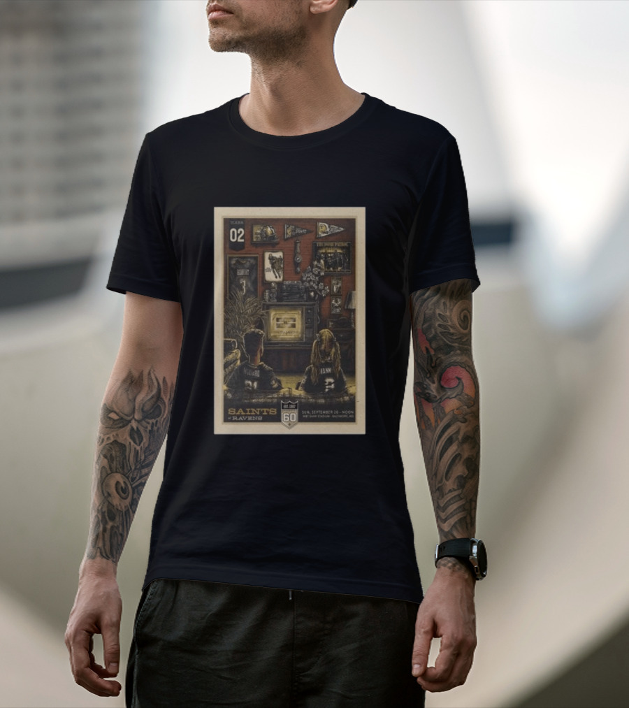 Saints Vs Ravens Week 2 Game Day September 20 2026 Retro Art Baltimore Stadium T-Shirt