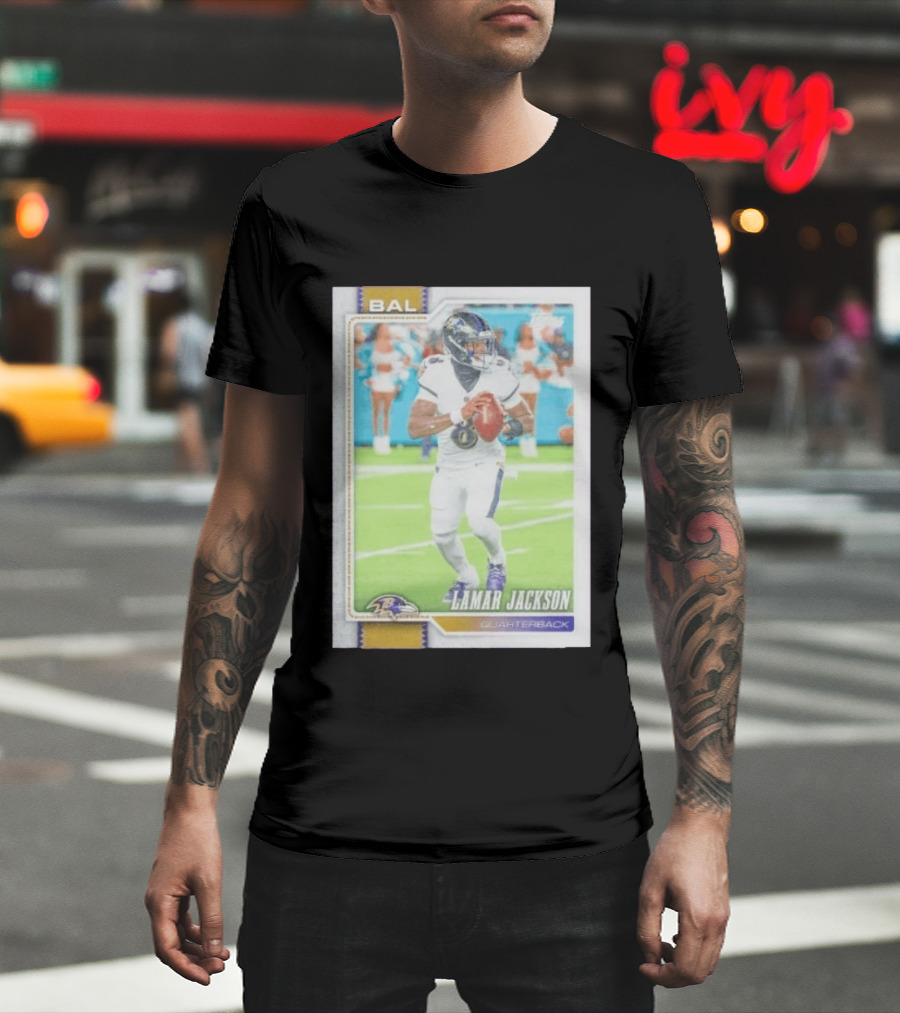 BAL Ravens Lamar Jackson No 8 Quarterback Football Card 2026 T-Shirt