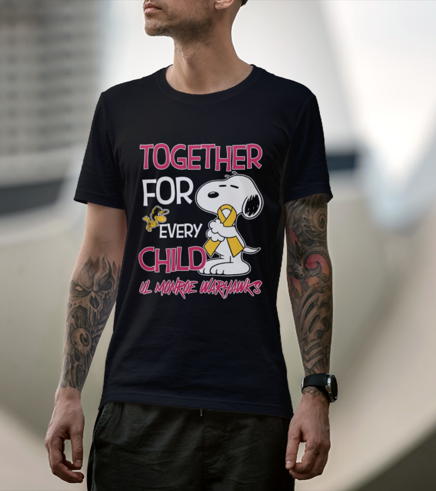 Snoopy Together For Every Child UL Monroe Warhawks Peanuts Support T-Shirt