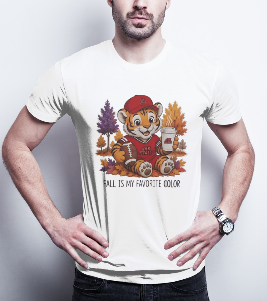 Jax State Tiger Fall Is My Favorite Color Cute Cartoon Tiger Football Autumn Leaves T-Shirt