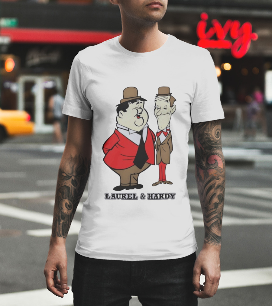 Laurel And Hardy Cartoon Style Classic Comedy T-Shirt