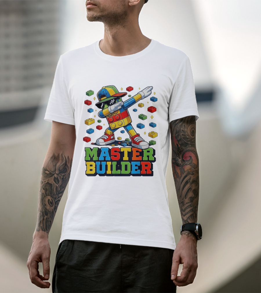 Master Builder Dabbing Colorful Brick Building Blocks T-Shirt