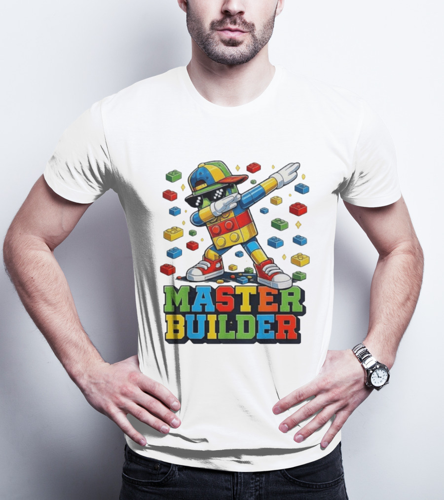 Master Builder Dabbing Colorful Brick Building Blocks T-Shirt