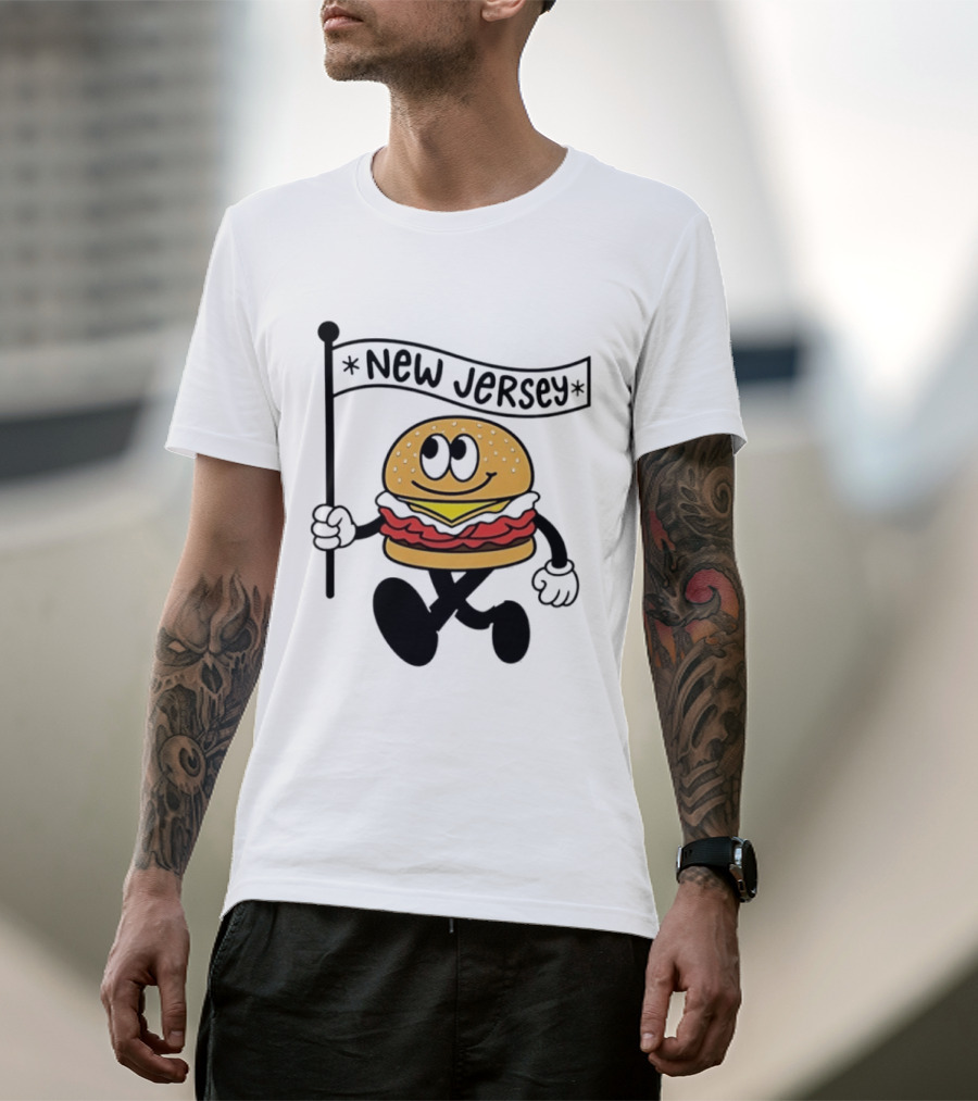 New Jersey Walking Burger Cartoon Food T-Shirt