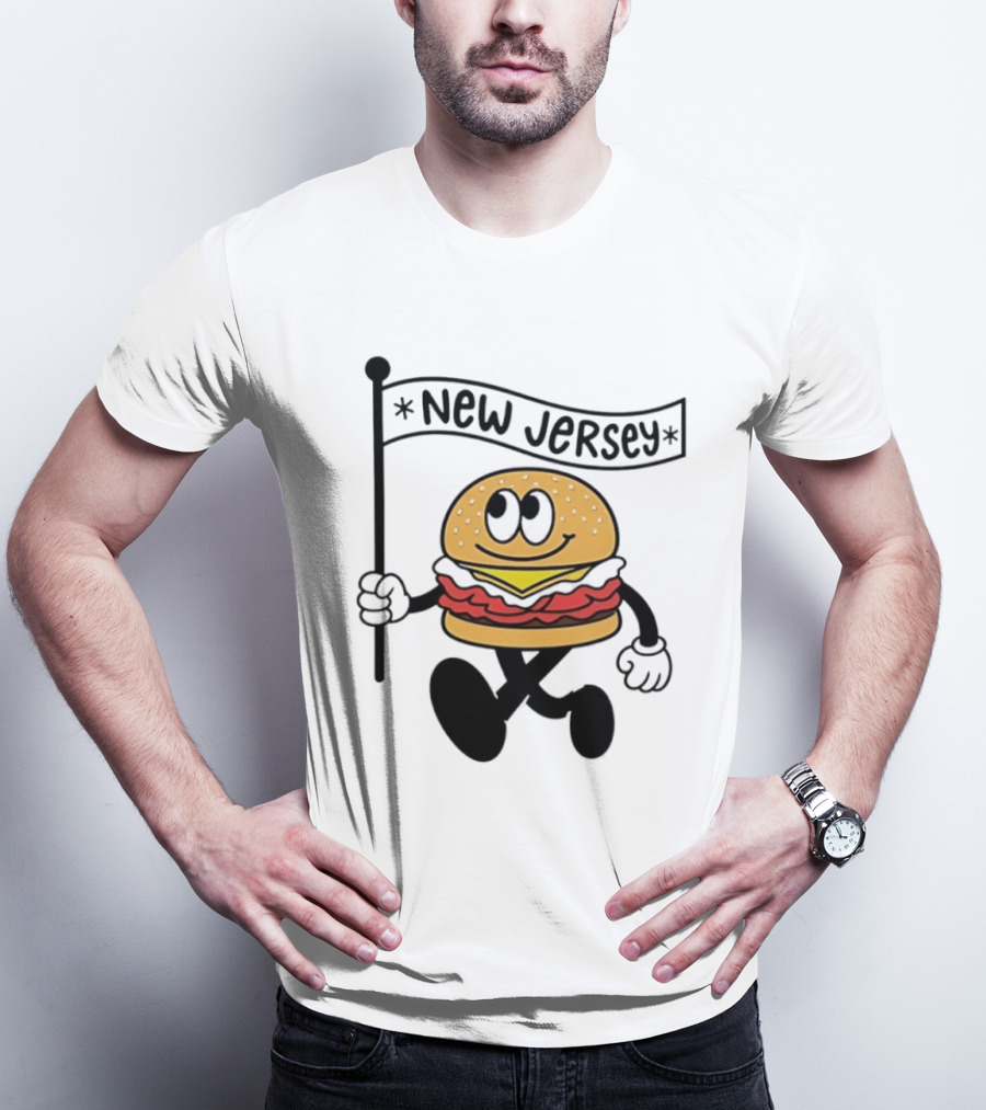 New Jersey Walking Burger Cartoon Food T-Shirt