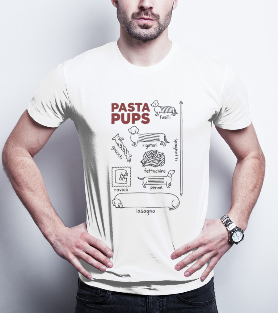 Pasta Pups Dachshund Fusilli Rigatoni Fettuccine Penne Ravioli Lasagna Gnocchi Spaghetti T-Shirt