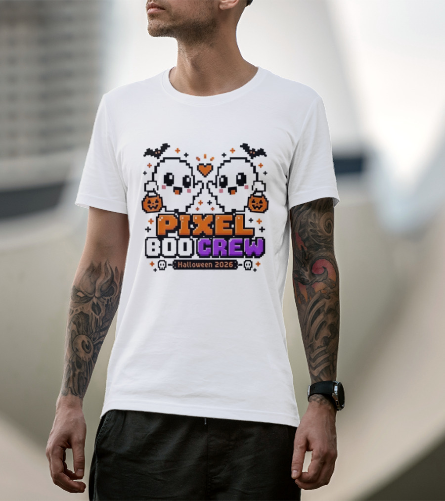 Pixel Boo Crew Halloween 2026 Ghosts Cute Pixelated Spooky Fun T-Shirt